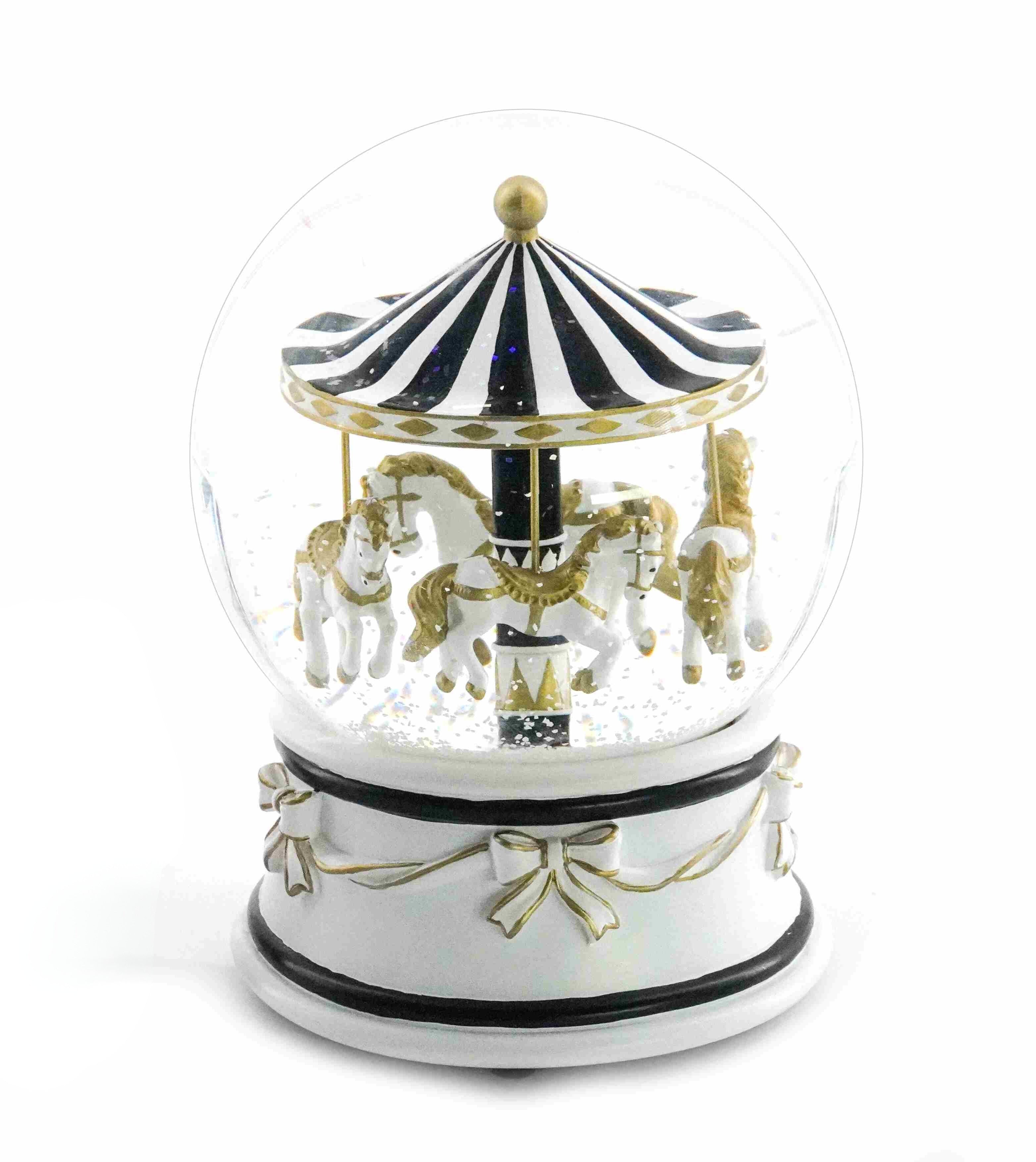Black and Gold Carousel Snow Globe | The Christmas Cracker